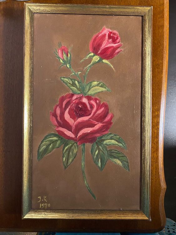 Ölgemälde Rosenbild signiert J.K 1970 gerahmt (Gebraucht) in Ebikon für CHF 8 – mit Lieferung ...