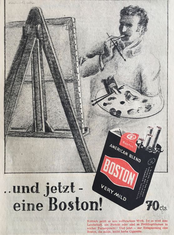 Vintage Reklame, Boston Cigaretten, Kunstmaler, Beruf, 1949 | Kaufen ...