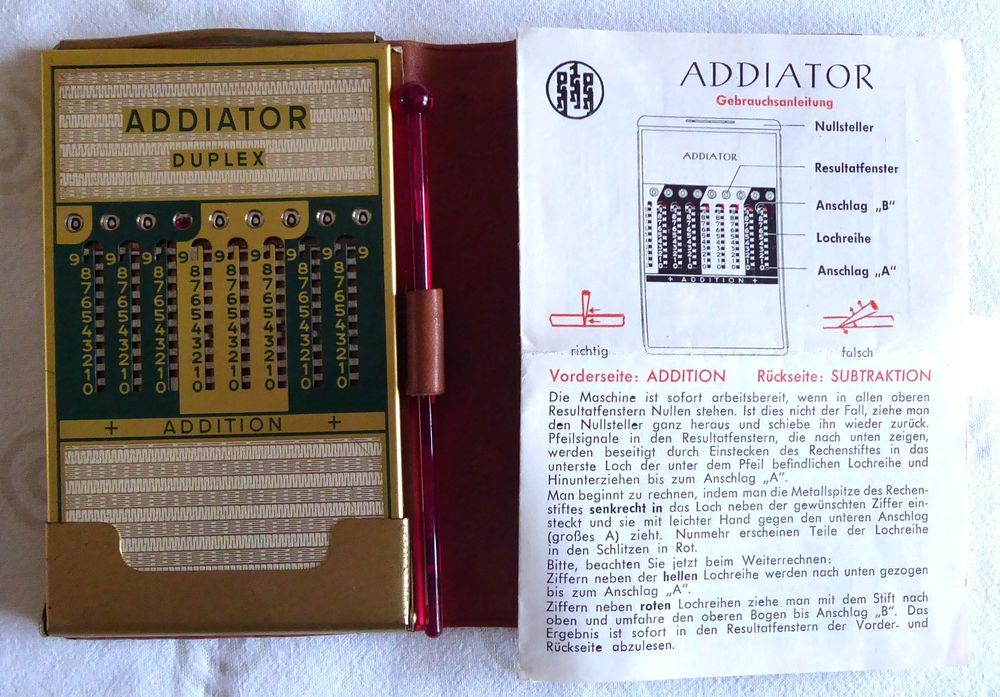 Vintage Addiator Duplex Rechenmaschine Addition Subtraktion | Kaufen ...