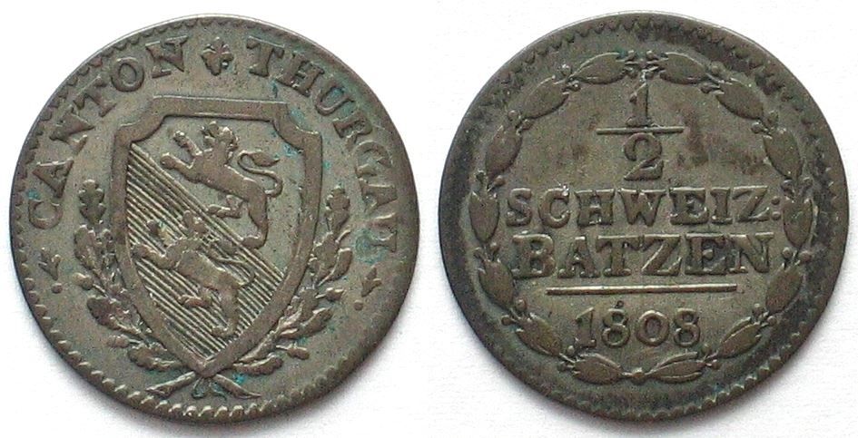 THURGAU Halbbatzen 1808 Billon f.vz (Gebraucht) in für CHF 100 – mit ...