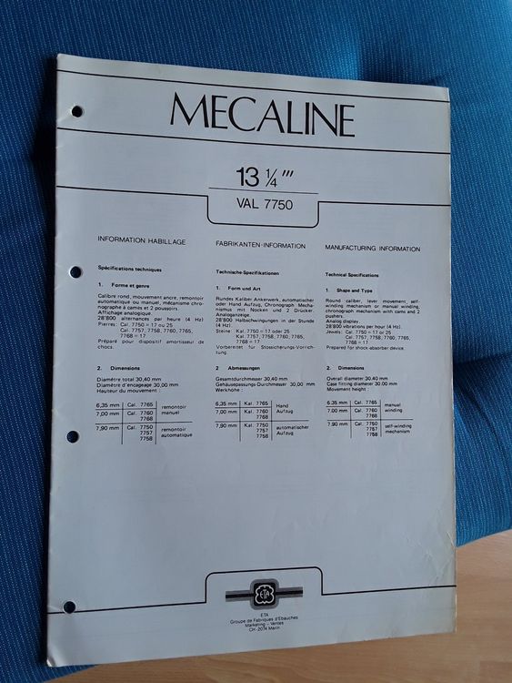 ETA Mecaline Val 7750 Fabrikanten- Information (Gebraucht) in Biel/Bienne für CHF 35 – mit ...