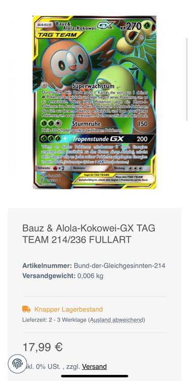 Pokémon - Rowlet & Alolan Exeggutor Tag Team GX - Ultra Rare (Gebraucht) in Zollikon für CHF 6 ...