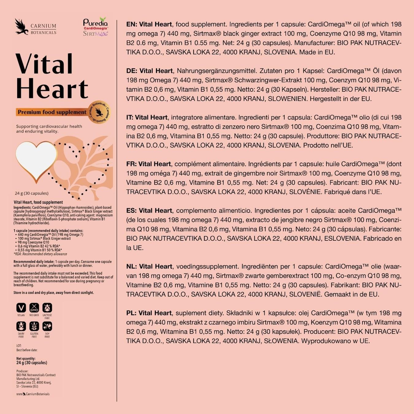 Vital Heart Kapseln mit Q10 Omega 7 Vitamin B1 B2 (Neu und ...
