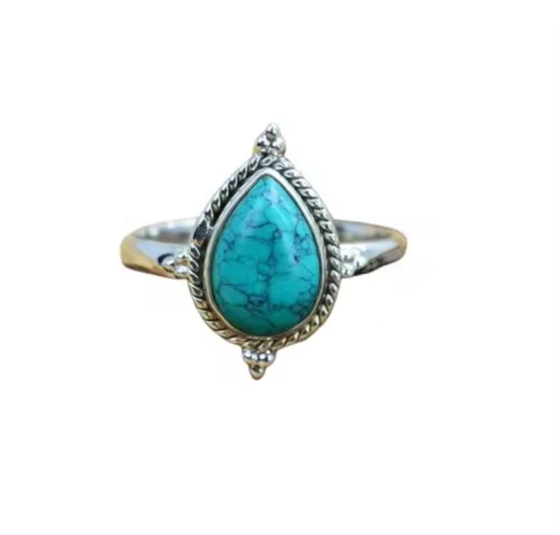 Bague Turquoise naturelle -Style Bohème Chic! Certifcat (Neuf (Voir ...