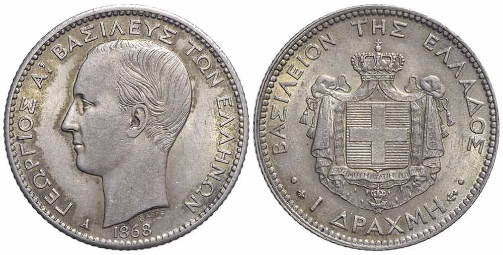 b- Griechenland, 1 Drachm 1868 A (Gebraucht) in Chiasso für CHF 250 ...