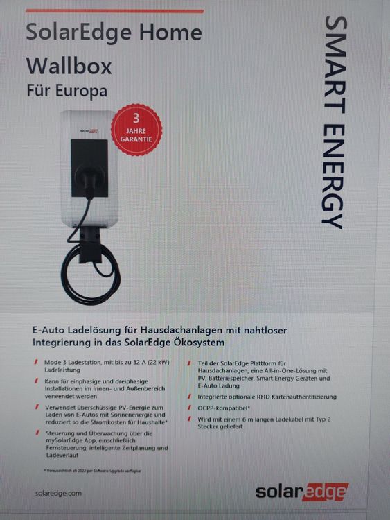 Wallbox Solar Edge SolarEdge Home EV Charger, 22 kW - RFID,M (Neu ...