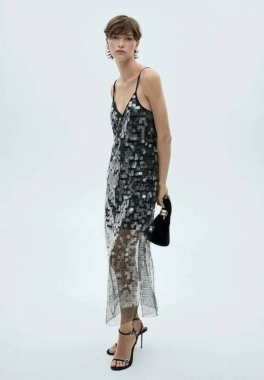 Robe disques semi-transparente, Gris, Longueur midi, L (D'occasion) à ...