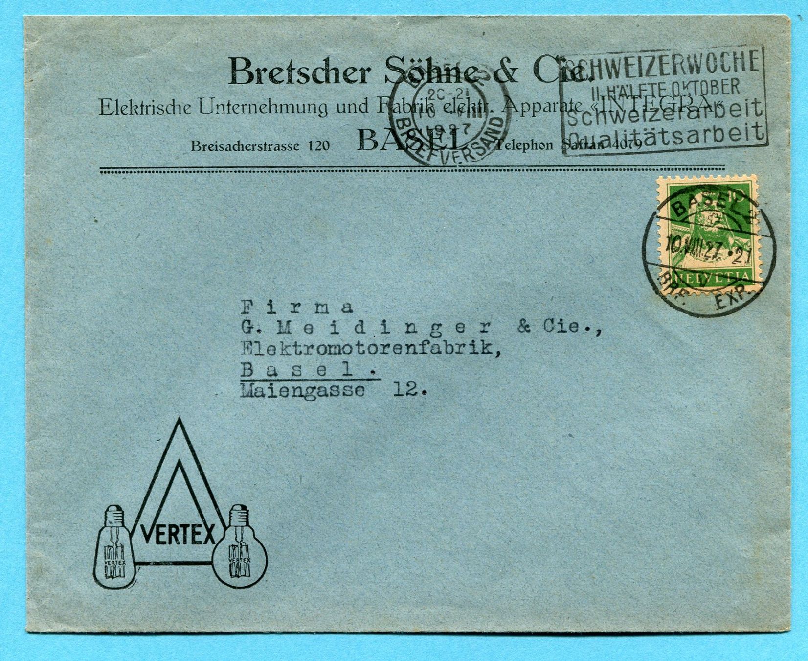 Illustr. Brief Basel 1927 - Absender: Bretscher Söhne & Cie. (Gebraucht ...