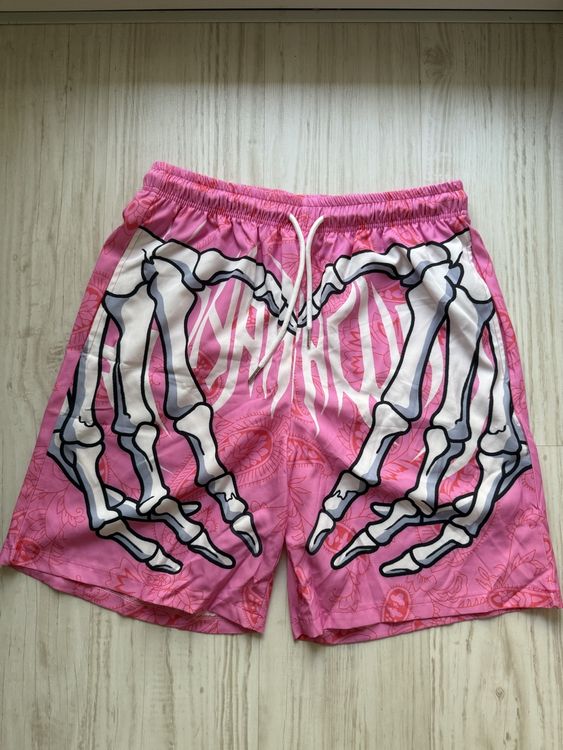 NEW Pink Skeleton Hand Print Shorts - Summer Vibes! 🔥 (Neu und ...