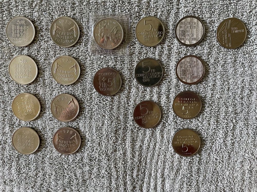 18 Gedenkmünzen, 5 Franken, 1974-1986 (Gebraucht) in Winterthur für CHF 90 – mit Lieferung auf ...