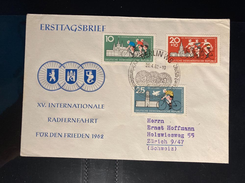 DDR 1962 Ersttagsbrief Satz Radfernfahrt Frieden gelaufen (Gebraucht) in Liestal für CHF 2.5 ...