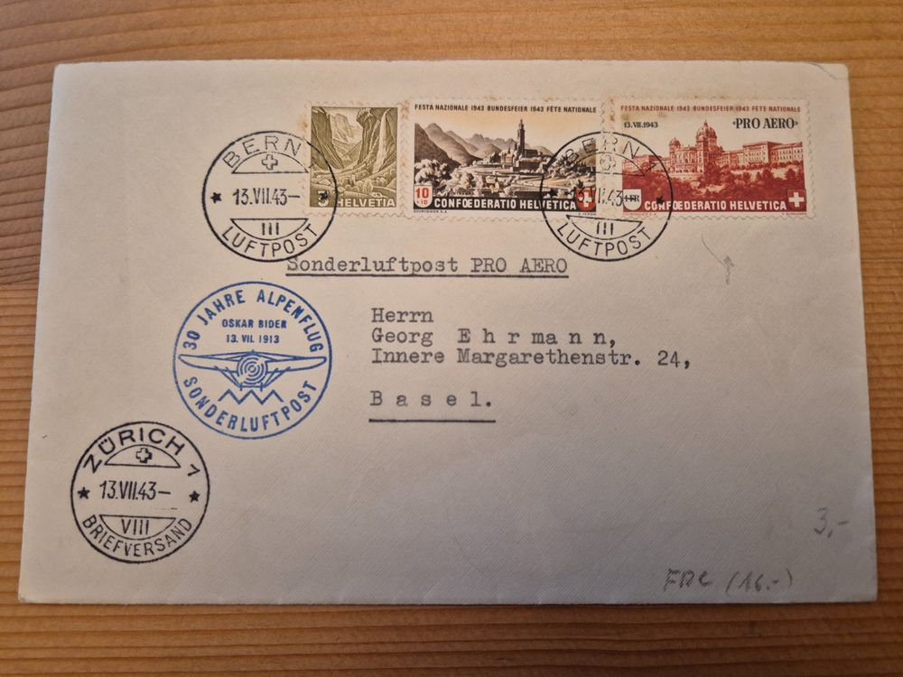 CH-Lufpost Bern-Zürich aus 1943 Zustand gem.Bilder (Gebraucht) in Oberuzwil für CHF 5 – mit ...