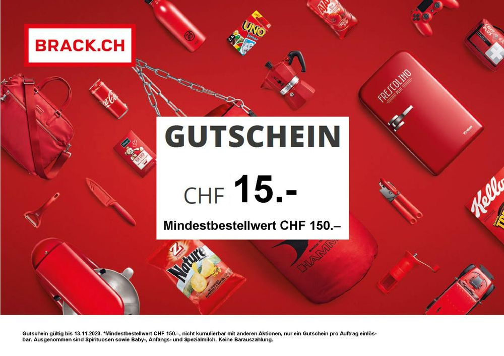 Brack Online Gutschein CHF 15.- ab 150.- / code per Mail | Kaufen auf Ricardo