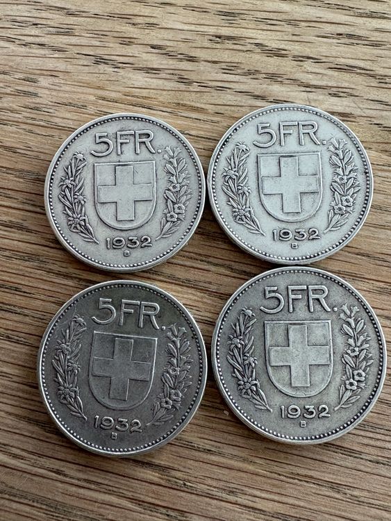 4 seltene Silbermünzen 5 FR. 1932 | Kaufen auf Ricardo