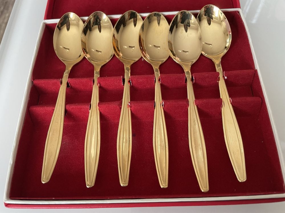 6 Gold Löffel, Vintage, mit Box, Goldbesteck | Kaufen auf Ricardo