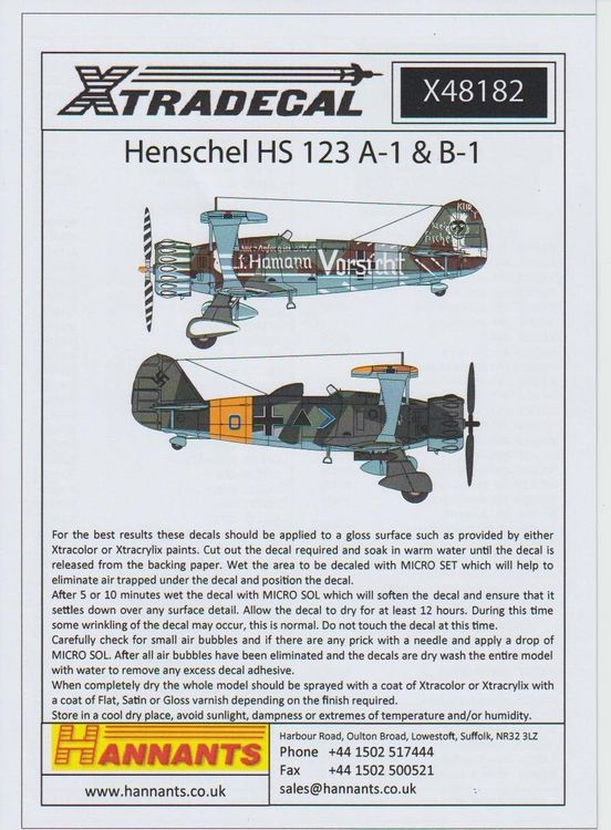 Decals für Henschel Hs 123 1/48 (Neu (gemäss Beschreibung)) in Bözen ...
