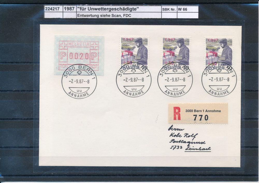 1987 "Unwettergeschädigte" - FDC (Gebraucht) in Winterthur für CHF 5 – mit Lieferung auf Ricardo ...