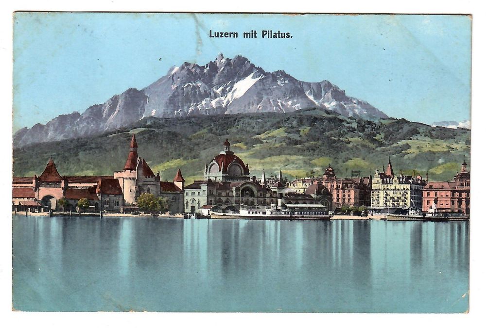Postkarte von Luzern mit Pilatus im Hintergrund von 1908 | Kaufen auf Ricardo
