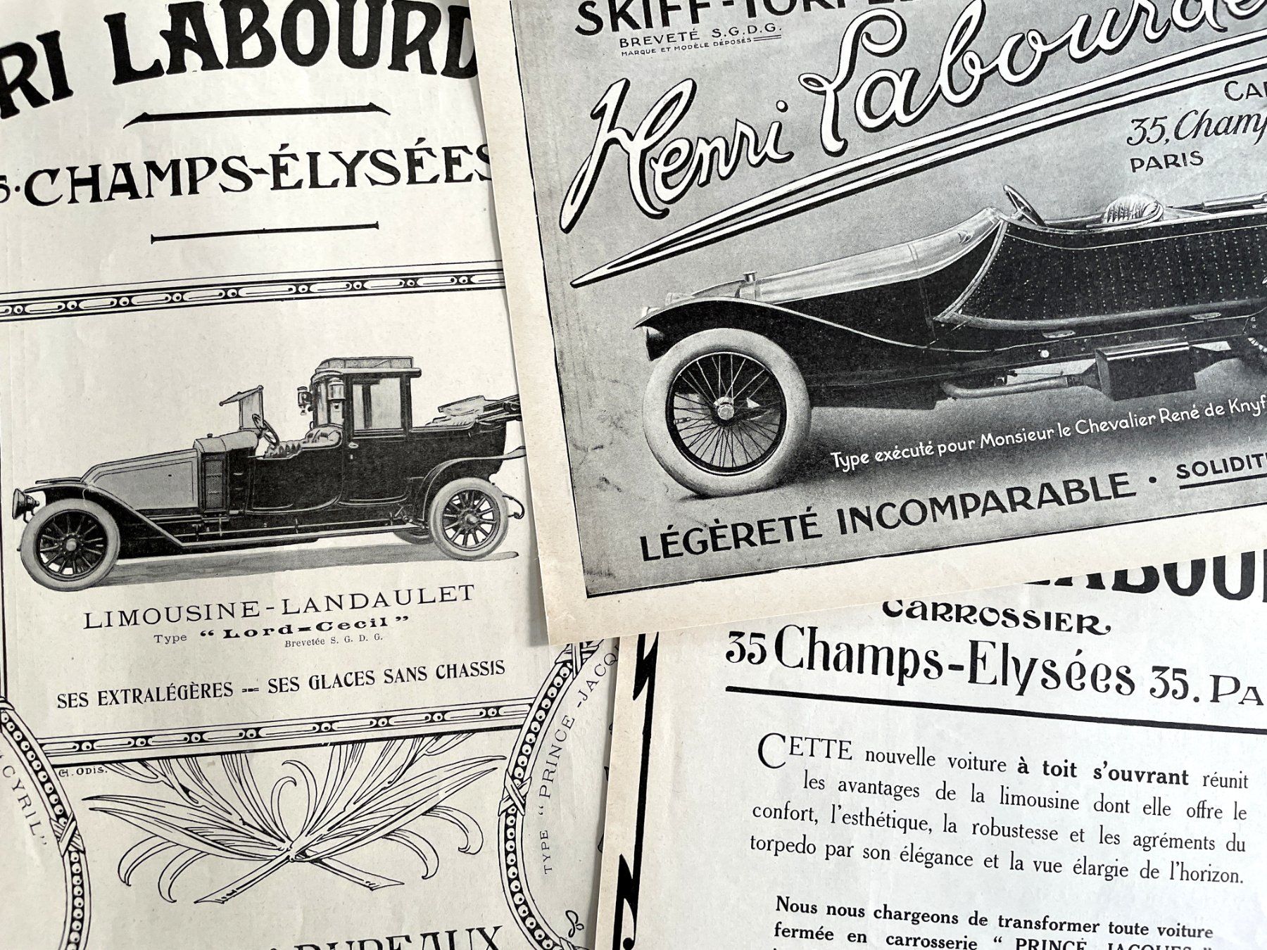 Henri Labourdette Cars - 3 Alte Werbungen / Publicités 1912 (Gebraucht ...