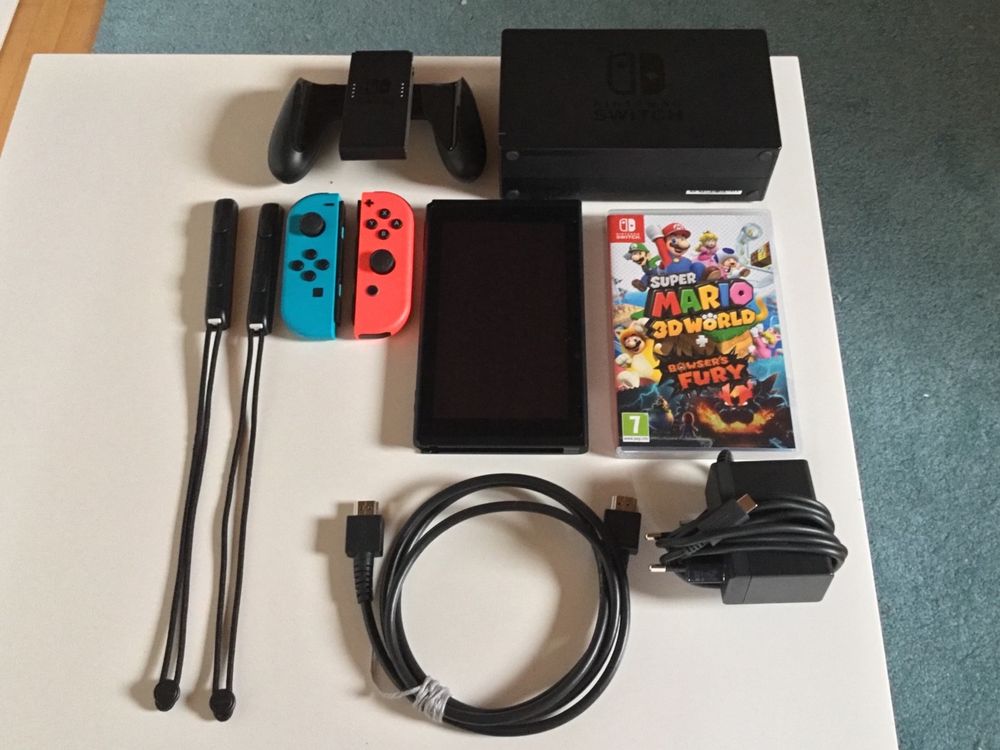 NINTENDO Switch Neon 32 GB + Super Mario 3D W. + Bowser's F. (Neu ...