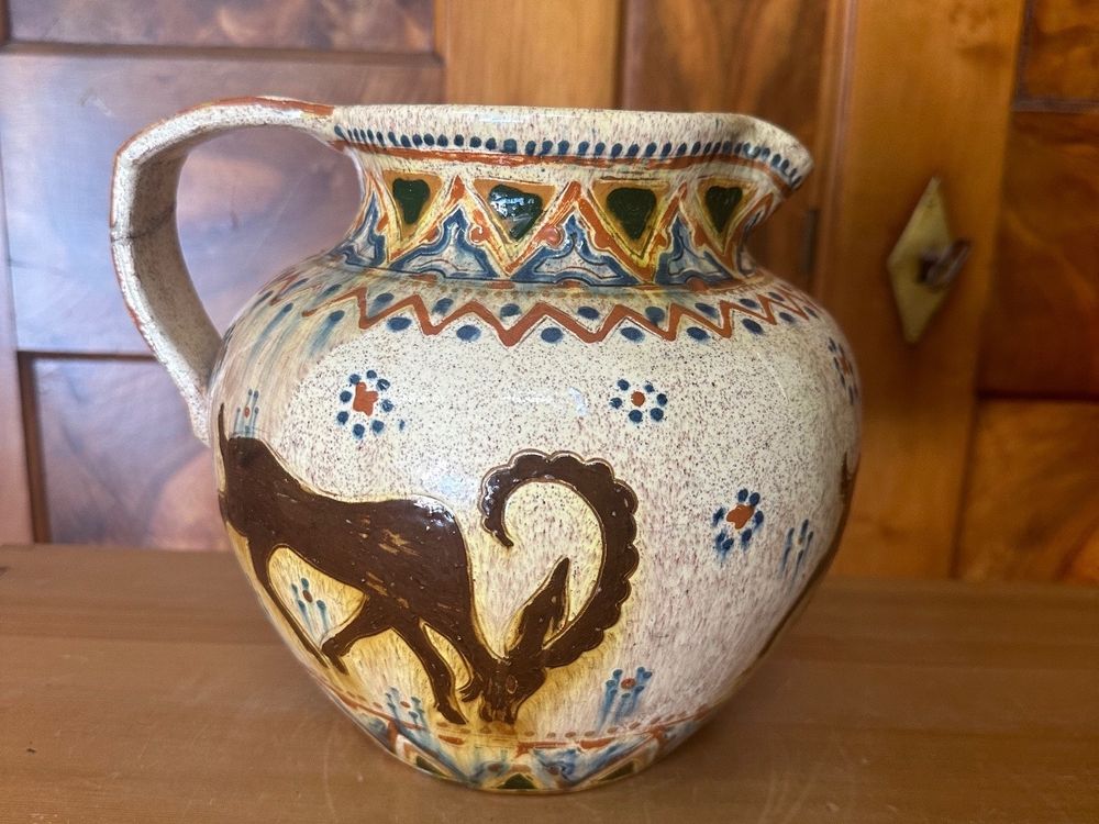 Keramik Krug/Steinbock-Motiv handbemalt unleserlich signiert | Kaufen auf Ricardo