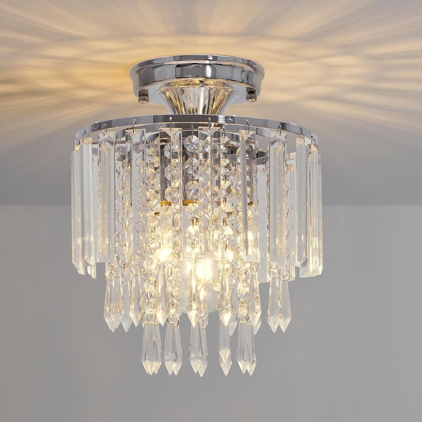 Kristall Deckenlampe und Deckenleuchte Chrom rund Ø23 cm E27 (Neu und ...