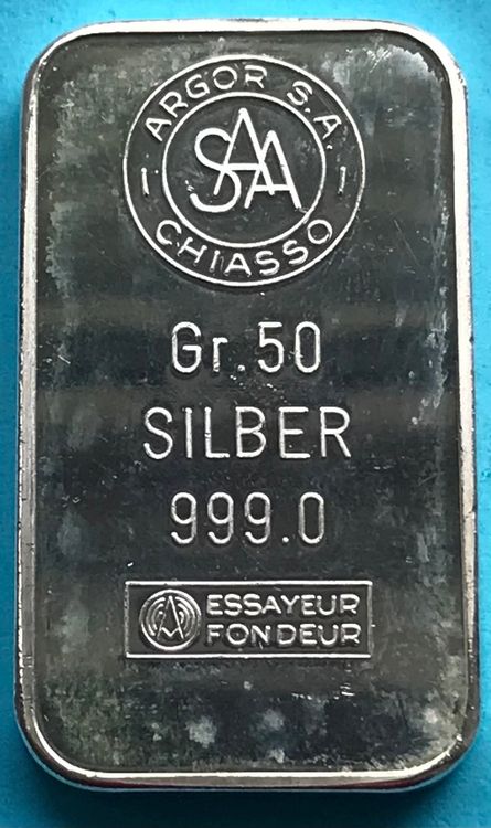 50 Gramm Silberbarren 999.0 SILBER ARGOR S.A., Chiasso (Gebraucht) in ...