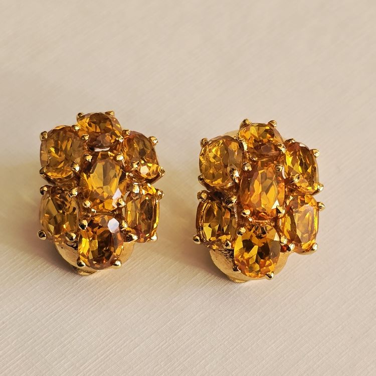 Clips vintage signés STERLING avec 7 citrines oranges.2cm L (Neu ...