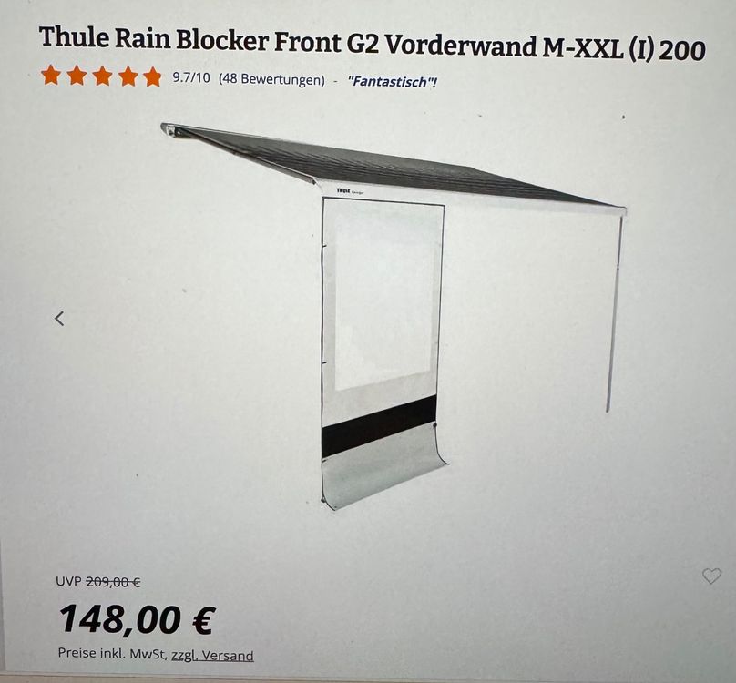 Thule Rain Blocker Front G2 M-XXL,Top Zustand,Sommer-Hit! (Gebraucht ...
