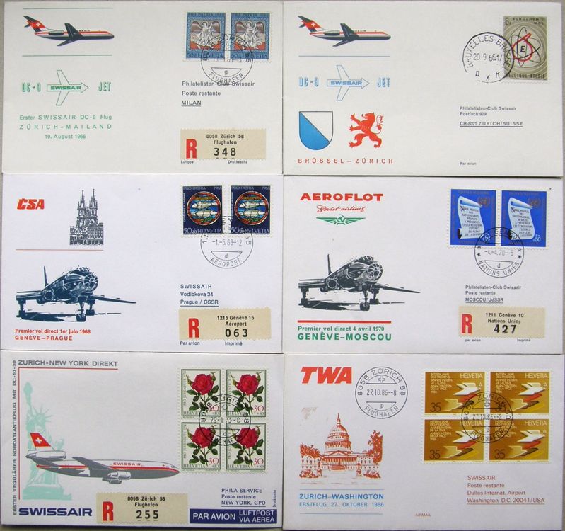orig 6x Airmail First Flight Covers 1966 1968 1970 1973 1986 (Gebraucht ...
