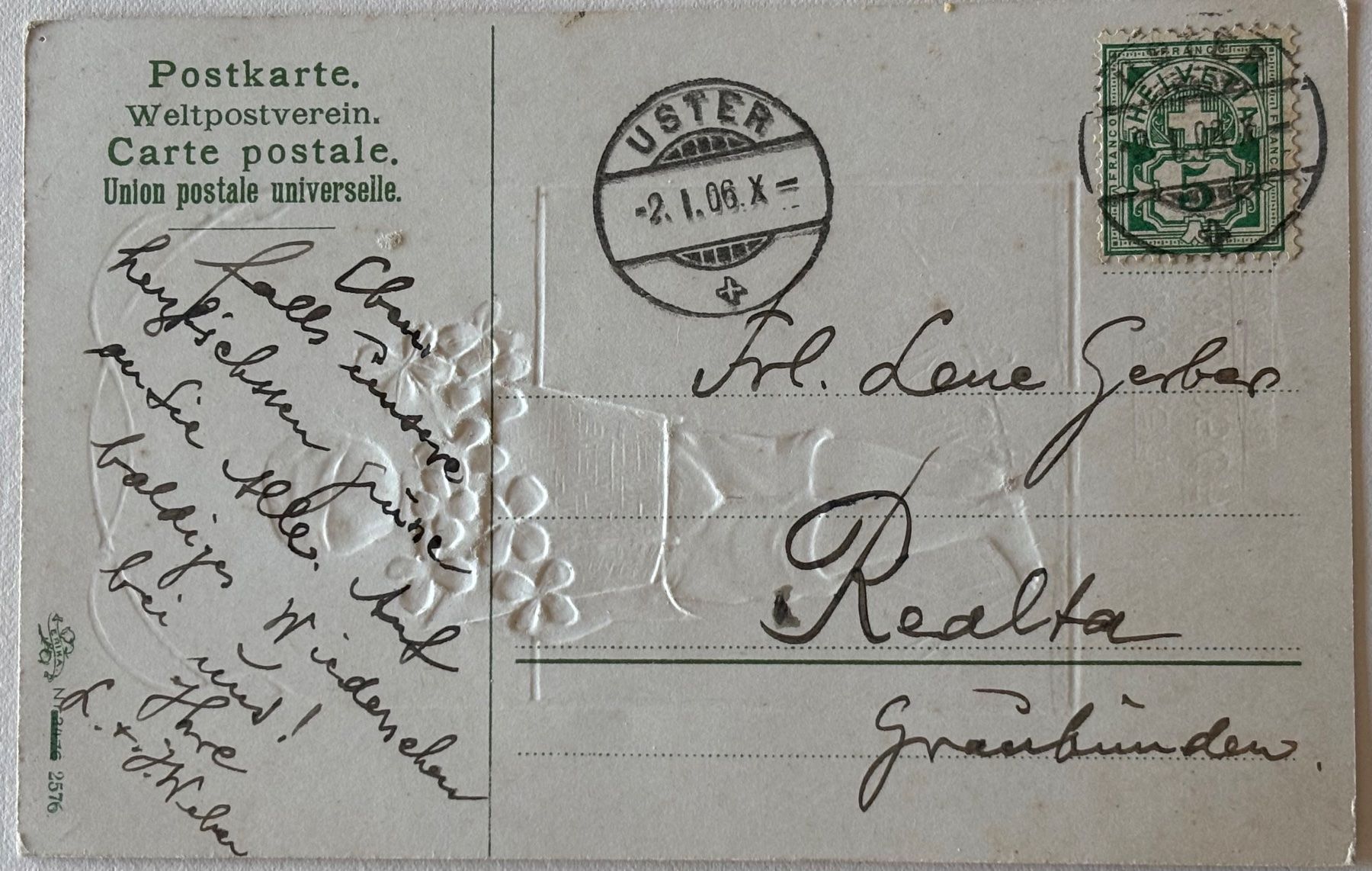 Prägedruck, Jugendstil, Knabe, Kleeblatt, Neujahr (Gebraucht) in ...