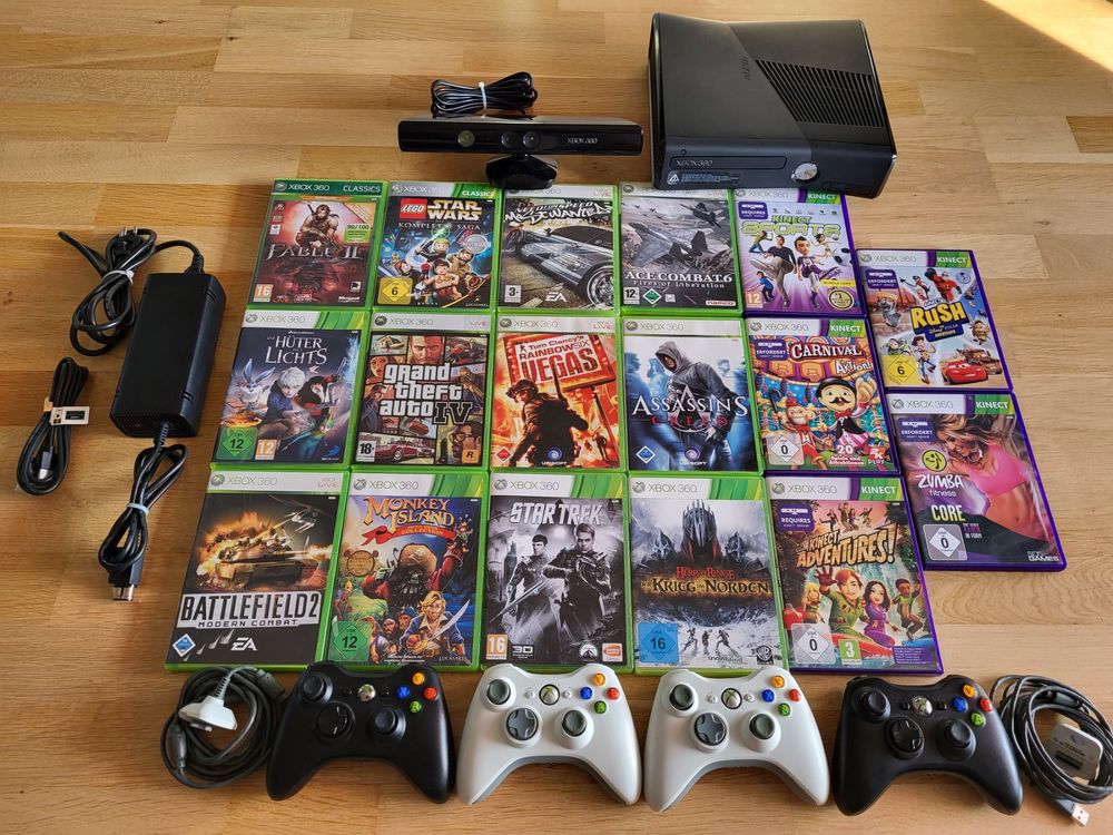 Xbox 360 – 250GB + Kinect + 4 Controller + 17 Games (Gebraucht) in ...