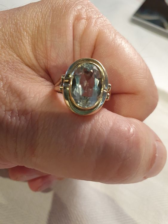 Kostbar Designer 1940/50er Aquamarin Ring in 14 Karat Gold (Neu und ...