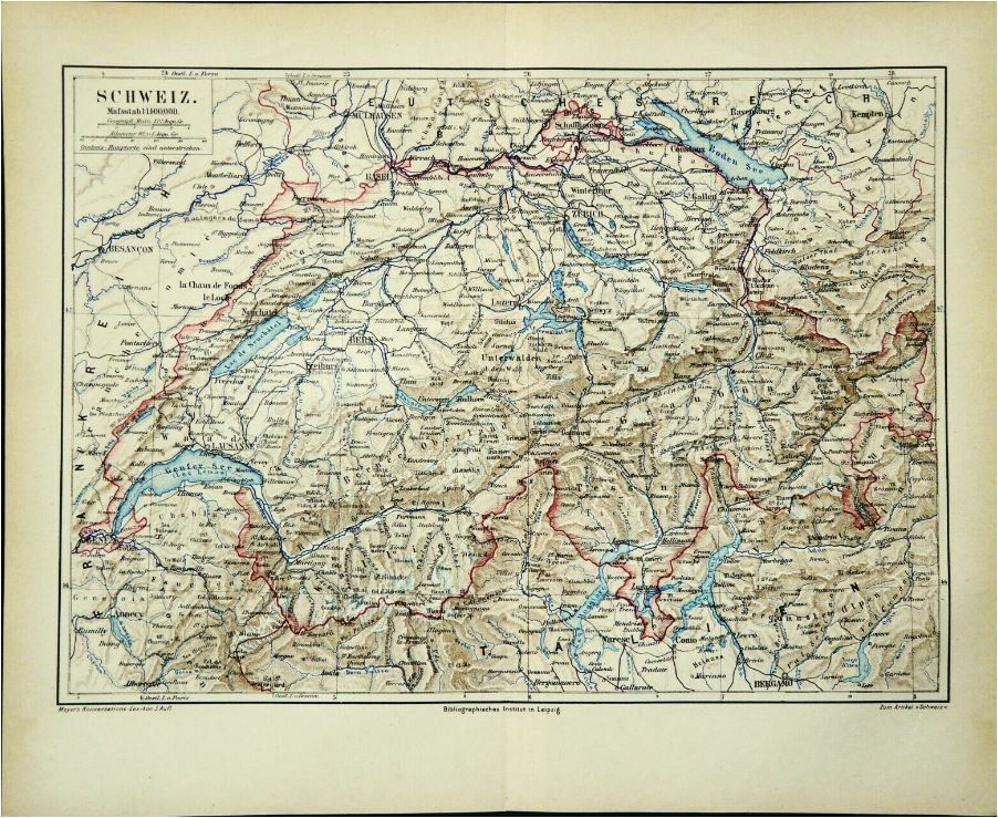 1876 Antik Karte der Schweiz. Eidgenossenschaft. 145 Jahre (Gebraucht ...