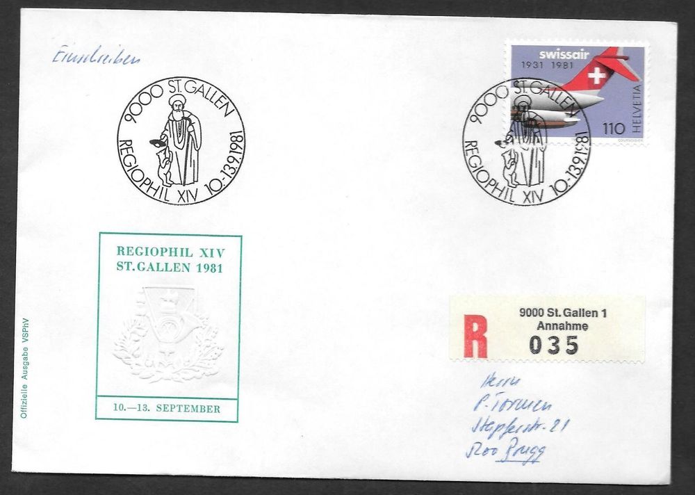 Sonderbrief S. 1071 Regiophil St. Gallen 10.-13.9.1981 (Neu (gemäss Beschreibung)) in Olten für ...