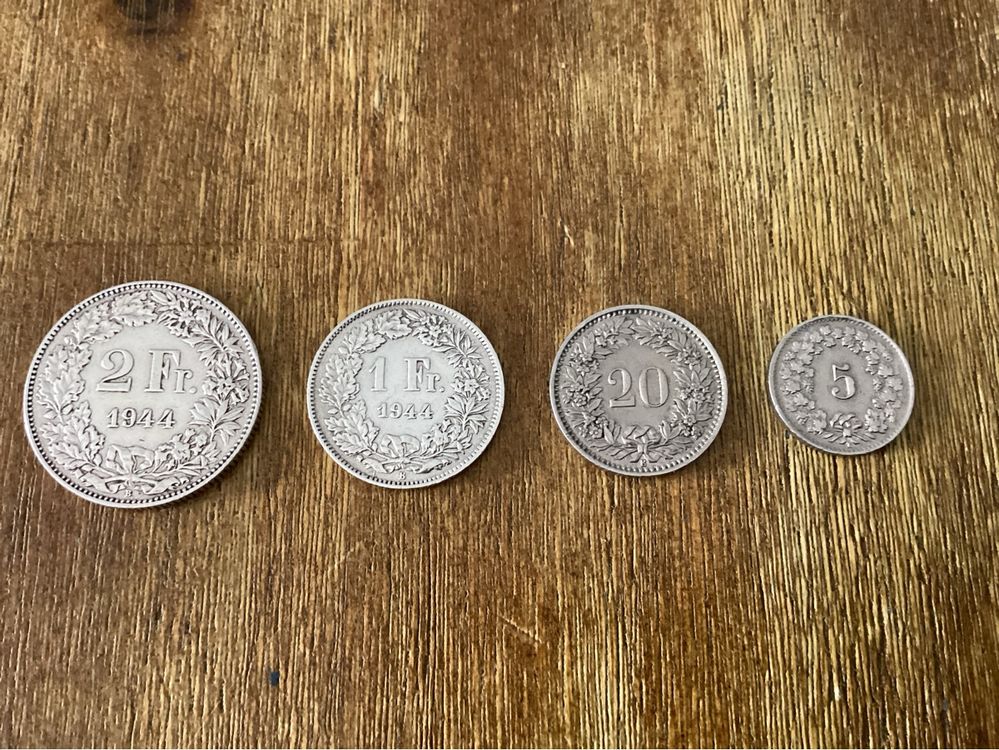 2 Franken , 1 Franken , 20 Rappen , 5 Rappen - 1944 | Kaufen auf Ricardo