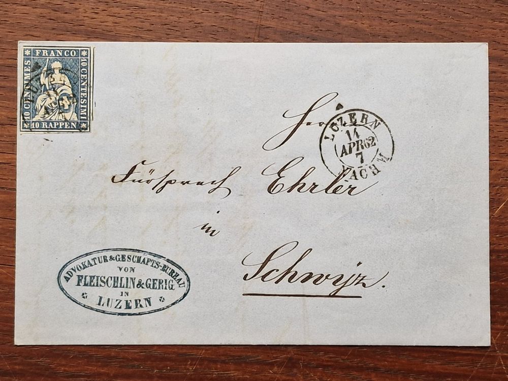 Blauer Strubel Faltbrief 10 Rp. 1862 / Luzern-Schwyz (Gebraucht) in ...