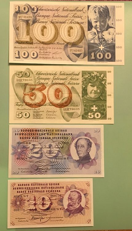 Schweizer Banknoten 100, 50, 20, 10 Fr. vorz. 3x neu, ungef. (Gebraucht ...