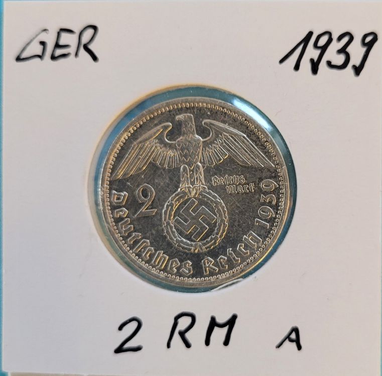 2 ReichsMark 1939 A Silber "Nazi-Deutschland" TopErhaltung (Gebraucht) in Oberriet SG für CHF 10 ...