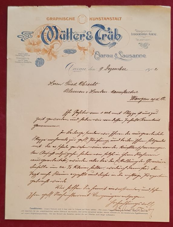 Aarau 1902 - Müller & Trüb - Litho Briefkopf (Gebraucht) in Kreuzlingen für CHF 28 – mit ...