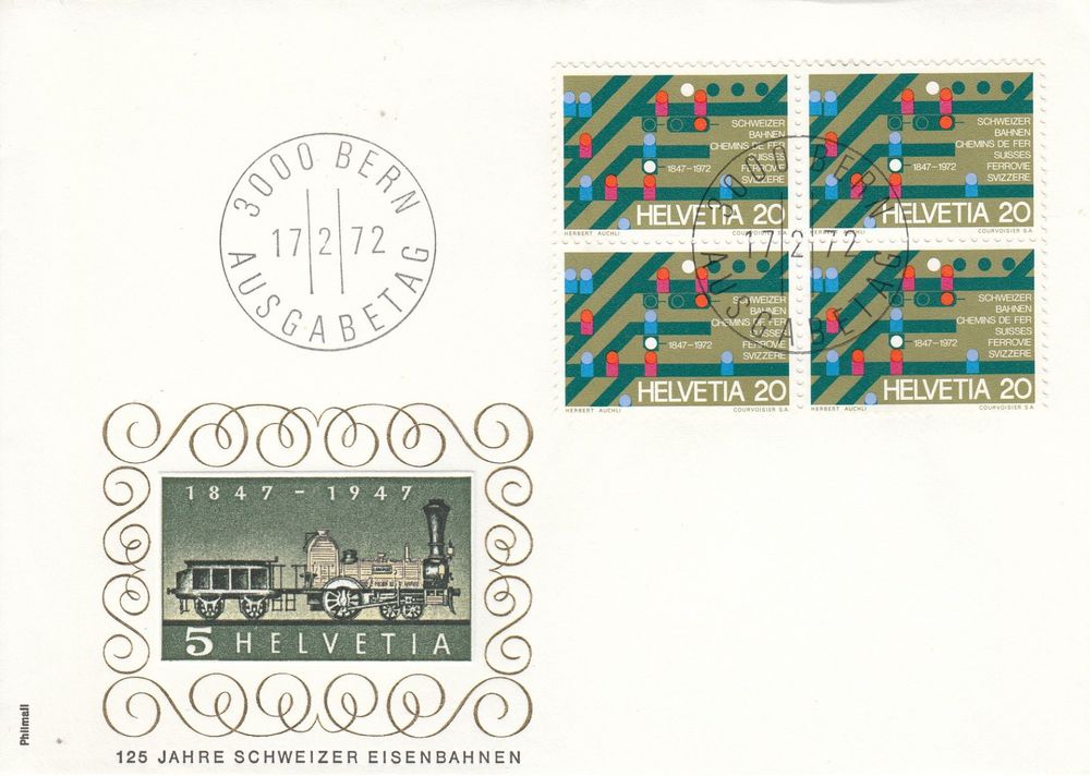 1972 125 Jahre Schweizer Eisenbahnen 4er Block FDC (Gebraucht) in Spreitenbach für CHF 1 – mit ...