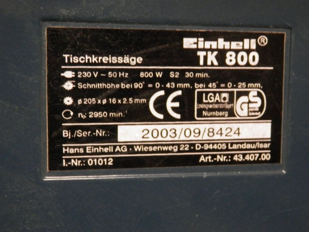 Einhell Tischkreissäge TK800 | Kaufen auf Ricardo