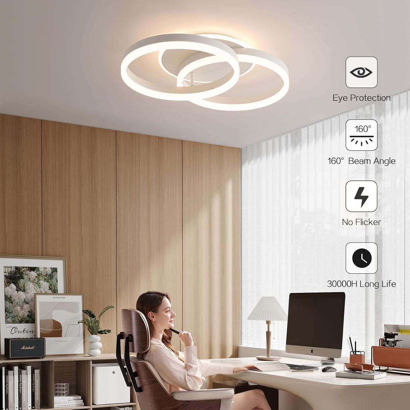 LED Deckenlampe Dimmbar Deckenleuchte 50 cm Weiß 2-Ringe (Neu und ...