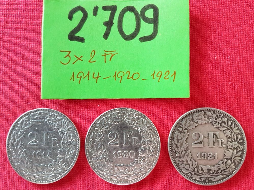 3 x 2 Fr Silbermünzen 1914-1920-1921 ab nur 1.00 Franken !! | Kaufen auf Ricardo