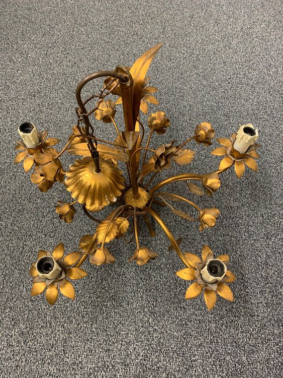 Goldener Lüster, Vintage 5-flammig, Barock Design,70er Jahre (Usato) a ...