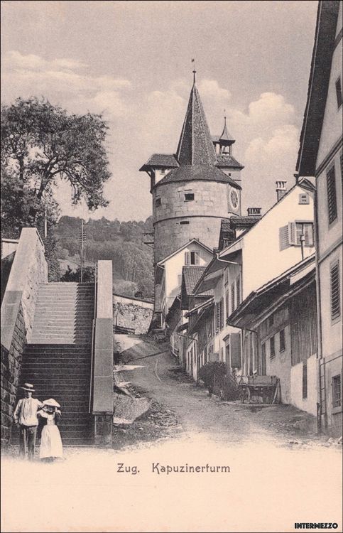 Zug // ca. 1905 Kapuzinerturm Altstadt Menschen belebt (Gebraucht) in Basel für CHF 15 – mit ...