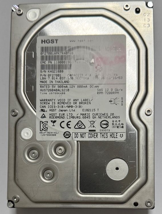 HGST 4TB 12Gbps 3.5" SAS HDD Enterprise Datacenter (Gebraucht) in ...