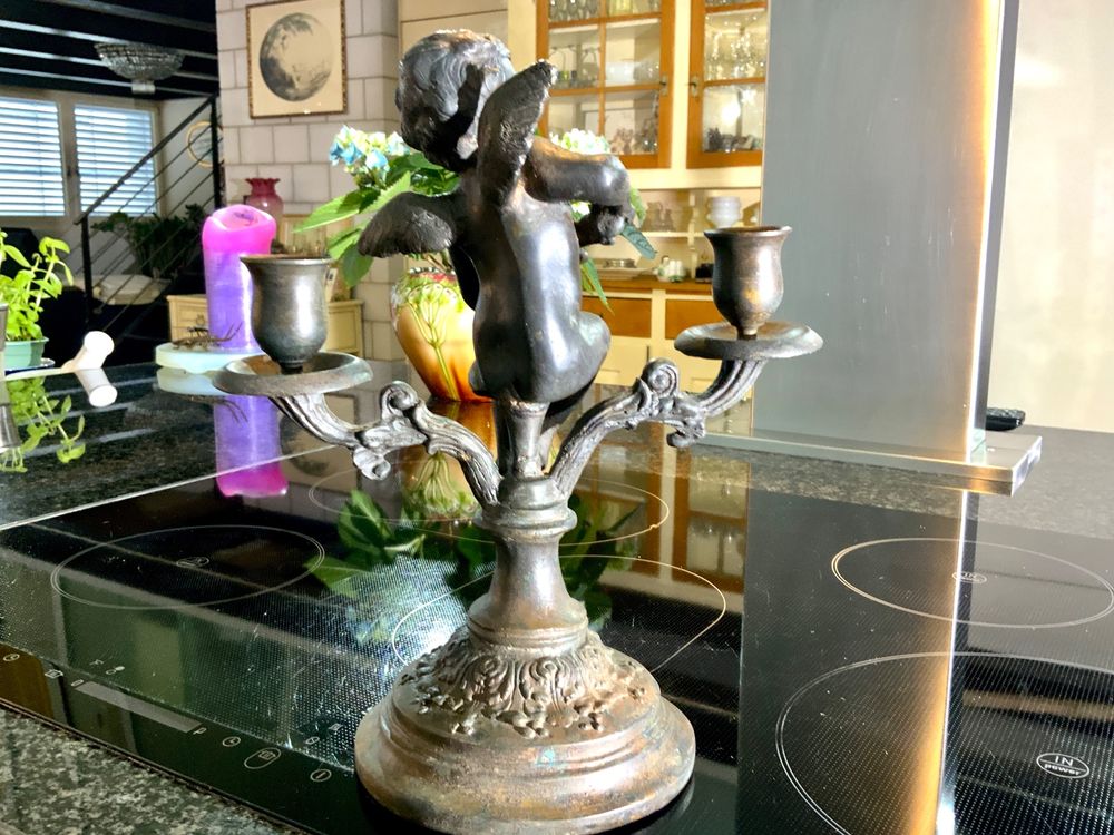 JUGENDSTIL KERZENLEUCHTER MIT PUTTIFIGUR BRONZE FRANCE,1900 | Kaufen auf Ricardo