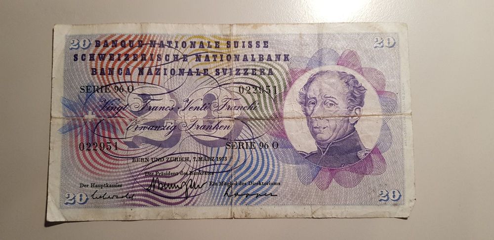 alte Banknote CHF 20.00, Jg. 1973 (Gebraucht) in für CHF 5 – mit ...