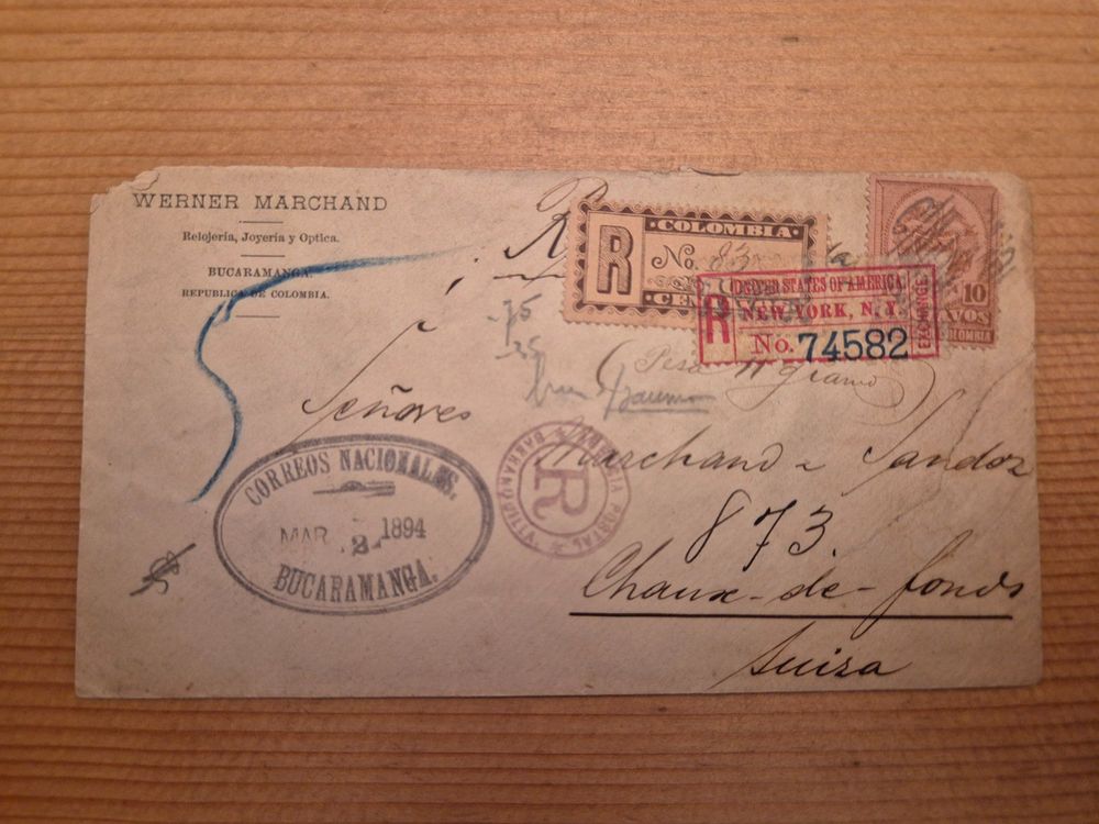 Columbien R-Brief 1894 nach Chaux de Fond gem.Bilder (Gebraucht) in ...